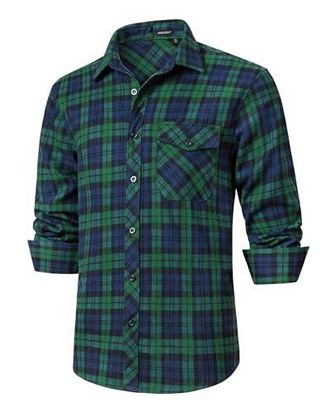 Hisdern Chemise en Flanelle &agrave; Carreaux d&eacute;contract&eacute;e &agrave; Manches Longues pour Hommes Chemises &agrave; Carreaux Tartan avec Bouton Bleu/Vert L
