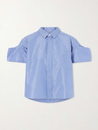 sacai Chemisier En Popeline De Coton M&eacute;lang&eacute; &Agrave; Rayures - Bleu