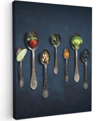 MuchoWow © Leinwand Bilder 50x70 cm Wanddeko Wohnzimmer Aesthetic Room Decor Deko Zimmer Wandbilder Modern Bild auf Leinwand Bild Küche - Gewürze - Löffel - Si
