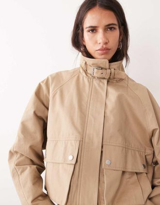 Asos veste trench courte utilitaire ann&eacute;es 80 en pierre fonc&eacute;e-Neutre