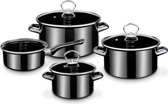 GSW Ensemble de Casseroles Profi-Black-Star - ensemble de casseroles composé de 3 casseroles et 1 casserole, incl. couvercles, également pour induction - 