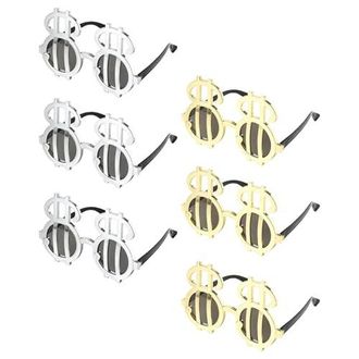 Garneck Lot de 6 Lunettes de Soleil Fantaisie &agrave; Motif Taille Unique Plastique L&eacute;ger 3 Dor&eacute;es 3 Argent&eacute;es Accessoires de F&ecirc;te pour Carnaval Anniversaire et Bal