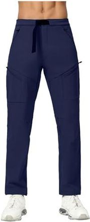 Generic Pantalon dhiver doublé en polaire thermique pour homme avec plusieurs poches zippées, bleu marine, 4XL
