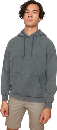 Trendyol Herren Anthrazit-männer Übergröße mit Kapuze Langarmsäure-sweatshirt Kapuze Hooded Sweatshirt, Anthrazit, L EU
