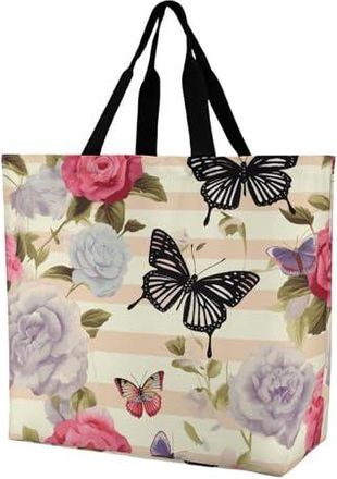 Generic Papillon &Agrave; Fleurs Ray&eacute;es Sac Cabas D&eacute;contract&eacute; Tote Bag L&eacute;ger Sac A Main Femmes Pour Gym Travail Shopping