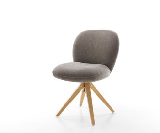 DELIFE Drehstuhl Nube-Flex Strukturstoff Soft Taupe Holzgestell kantig Natur 360&deg; drehbar Taschenfederkern, Esszimmerst&uuml;hle