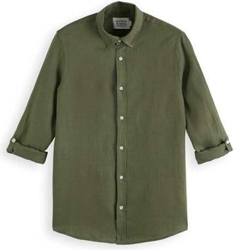 Scotch & Soda Mens Seasonal Core-Regular fit Linen Shirt, Army, M