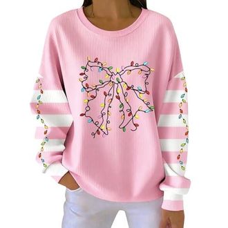 Generic Sweats de Noël pour femmes, col rond décontracté, confortable, élégant, coupe ample, pull imprimé tendance, manches longues, t-shirts graphiques de va