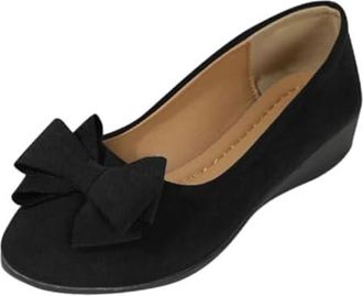 Generic Chaussures orthop&eacute;diques compens&eacute;es en faux daim pour femme avec noeud, soutien de la vo&ucirc;te plantaire confortable, chaussures compens&eacute;es basses &agrave; enfi