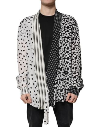 Dolce & Gabbana Black White Polka Dots Silk Men Casual Shirt And