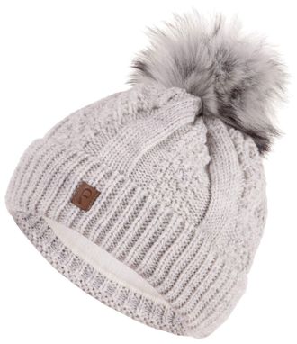Faera Winterm&uuml;tze M&uuml;tze Damen warm gef&uuml;ttert Kunstfell Bommelm&uuml;tze Zopf-Strickmuster Fleecefutter Bommel Winter Herbst Strickm&uuml;tze Beanie M&auml;dchen 61, Farbe: