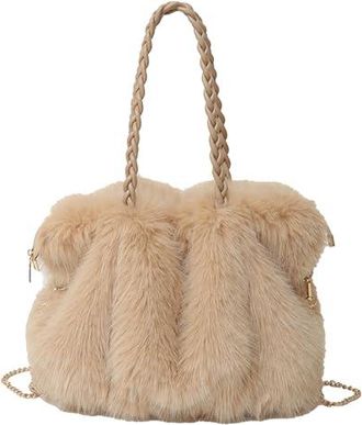 Generic Sac &agrave; bandouli&egrave;re en peluche pour femme et fille, couleur unie, avec cha&icirc;ne en m&eacute;tal, sac &agrave; bandouli&egrave;re pour une utilisation quotidienne &agrave; l&eacute;cole, au 