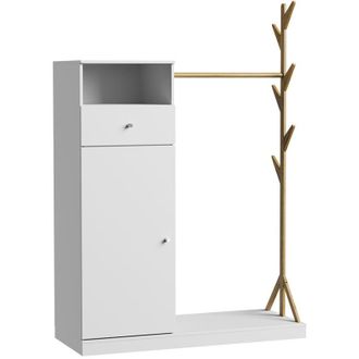 Vicco Garderobenschrank Liria, Weiß/Bambus, 100 x 145 cm mit Schublade