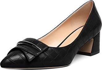 EDEFS Escarpins Femme Talon Bloc Bout Pointu - Boucle M&eacute;tallique &Eacute;l&eacute;gants pour F&ecirc;te Mariage et &Eacute;v&eacute;nements de Soir&eacute;e Crocodile Noir Taille EU43