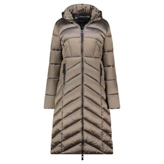 Geographical Norway BLANCHE LONG TAUPE DB LADY 0116 TAUPE (WZ5490F/GN-TAUPE) Damen-Winterjacke beige mit Kapuze, lang, warm, bequem, mit Rei&szlig;verschluss, Gr&ouml;&szlig;e M
