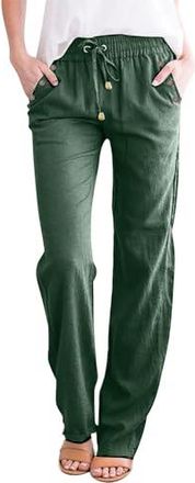 Generic Pantalon &agrave; jambe droite pour femme - Taille haute - Cordon de serrage - Bouton lat&eacute;ral - Avec poches - Confortable - Toucher coton - Pantalon de joggi