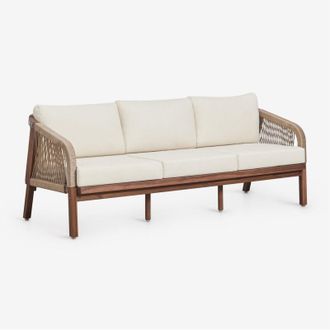 Sklum 3-Sitzer-Sofa aus Akazienholz Dubai Gardenia Wei&szlig; Akazienbraun dunkel