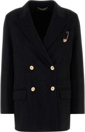 Versace Femme, Vestes, Noir, Taille: 38 FR Blazer Crois&eacute; en Laine M&eacute;lang&eacute;e avec D&eacute;tail &Eacute;pingle &agrave; Nourrice