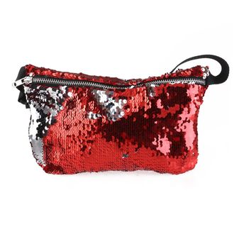 Holibanna Stylische Pailletten Bauchtasche Damen Rot Silber Verstellbarer Gurt Outdoor Sport H&uuml;fttasche Leicht Mit Rei&szlig;verschluss F&uuml;r Festival Wandern Joggen