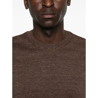 Scaglione Crew Neck Cotton-Linen T-Shirt - Brown