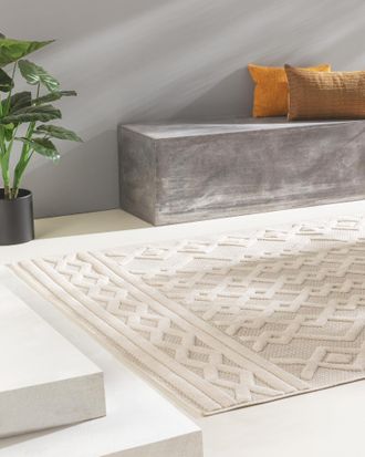 benuta Nest In- & Outdoor Teppich Bonte - Creme 80x150 cm - Strapazierfähig & Pflegeleicht - Für Balkon, Terrasse, Garten - Küchenteppich & Wohnzimmerteppich