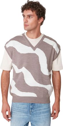 Trendyol Herren V-neck Colorblock Fitted Vest Sweater, Hellbraun, L EU