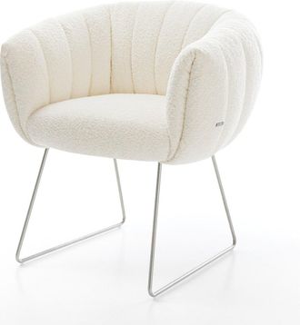 DELIFE Esszimmerstuhl Jada-Flex Boucl&eacute; Wei&szlig; Kufengestell Edelstahl Taschenfederkern, Esszimmerst&uuml;hle