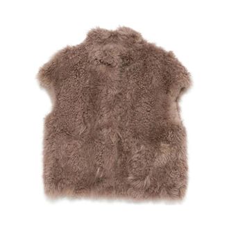 Simonetta Ravizza Femme, Vestes, Brun, Taille: 40 FR Gilet sans manches en peau lainée taupe à col haut
