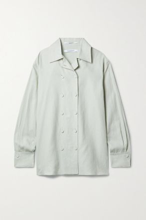 Another Tomorrow Doppelreihiges Hemd Aus Leinen - Gr&uuml;n