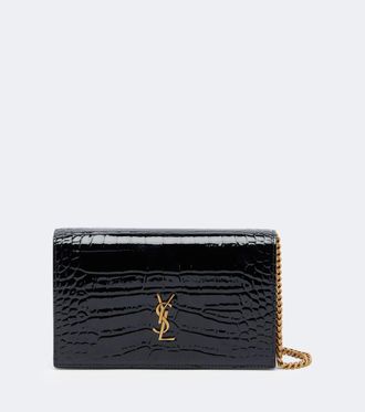 Saint Laurent Portefeuille &agrave; cha&icirc;ne Cassandre en cuir fa&ccedil;on croco