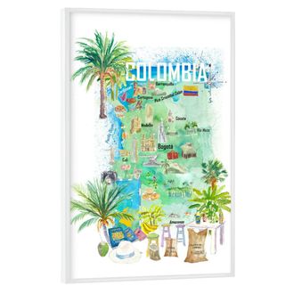 artboxONE Poster mit wei&szlig;em Rahmen 45x30 cm Reise Colombia Map - Bild kolumbien Karte Bogota Karte kartagena Karte