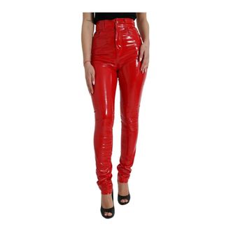 Dolce & Gabbana Rote HighWaist Skinny Lacklederhose - - Trousers - Damen - Rot - S