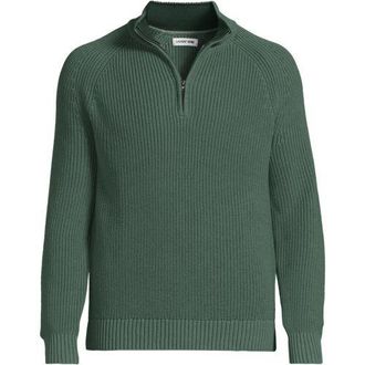 Lands End DRIFTER Pullover mit Rei&szlig;verschluss, Herren, Gr&ouml;&szlig;e:44-46 regular, Gr&uuml;n, Baumwolle, by Lands End
