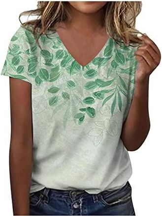 Generic Blouse Femme De Ménage Portant Vêtements Chemisier Décontracté À Col en V Imprimé pour Femmes Blouse Coiffeur Tee Shirt Dentelle Femme(3-Vert,3XL)