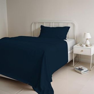Italian Bed Linen Bettw&auml;sche-Set aus 100% Baumwolle, naturfarben, Dunkelblau/Hellgrau, f&uuml;r franz&ouml;sisches Bett