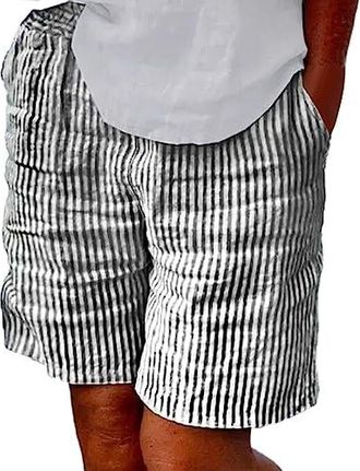 Generic Shorts à Rayures Femme, Y2k Shorts De Détente Imprimé des Rayures Casual Pant Coupe Ample Taille Élastique Shortss Rayés Classique pour Le Travail Bur