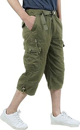 AlltheMen Homme 3/4 Short Cargo Eté en Coton Pantacourt Décontracté Pantalon de Travail Court avec Multi-Poches Pantalon de Loisir Casual Sport avec Ceinture Ve