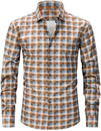 Generic Chemise &agrave; manches longues pour homme - Coupe droite - Chemise de loisirs boutonn&eacute;e - Chemise de travail - Chemise stretch respirante - Col &agrave; revers - 
