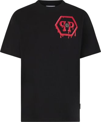Philipp Plein Homme, Tops, Noir, Taille: XL T-Shirt Col Rond Hexagone Bouffant