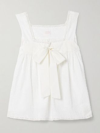 Loretta Caponi Haut En Voile De Coton À Broderie Anglaise, Plumetis Et Finitions En Dentelle Suvereto - Blanc