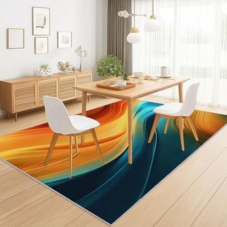 Generic Multicolore Lavable en Machine Tapis Salon Abstrait g&eacute;om&eacute;trique ondulations, 160 x 230 cm Doux Tapis de Sol Pelucheux Dessous Antid&eacute;rapant, Entree Int
