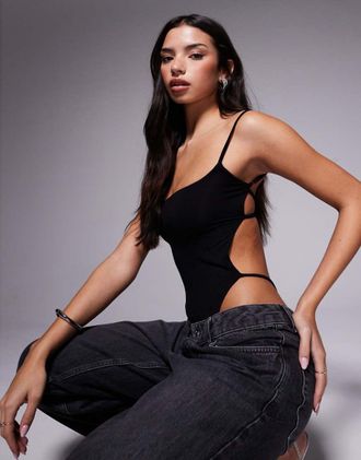 Tiger Mist Minerva - Anschmiegsamer Camisole-Body in Schwarz mit Riemchentr&auml;gern, Tanga-Detail und quadratischem Ausschnitt