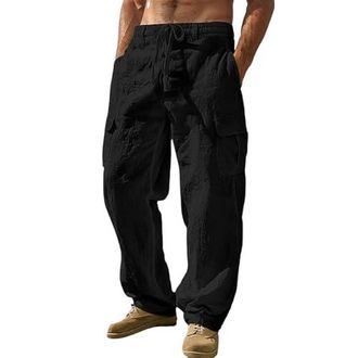 Generic Pantalon de jogging pour homme Pantalon cargo en lin Pantalon de travail d&eacute;contract&eacute; confortable respirant &eacute;t&eacute; printemps v&ecirc;tements de tous les jours C