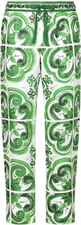 Dolce & Gabbana Leinenhose mit Majolica-Print - Grün