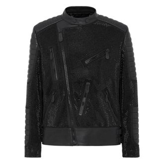 Philipp Plein Homme, Vestes, Noir, Taille: M Leather Disco Biker Jacket Crystals