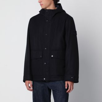 Stone Island Marineblaue Kapuzenjacke aus Wollmischung