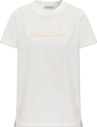 Moncler Femme, Tops, Blanc, Taille: 36 FR T-Shirt Logo Brod&eacute;