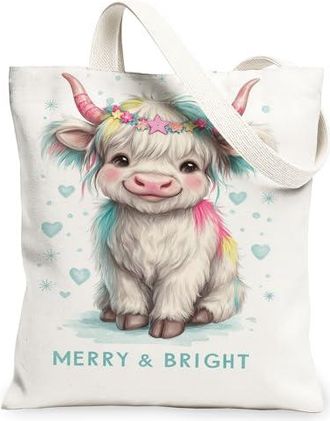 Generic Sacs fourre-tout en toile motif animal fantaisie, sacs d&eacute;picerie r&eacute;utilisables, l&eacute;gers et lavables pour le shopping, blanc, 13x15 Inch