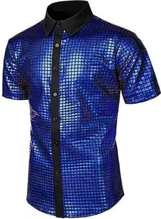Generico Chemise disco pour homme avec paillettes D&eacute;guisement de f&ecirc;te &agrave; manches courtes pour Rave f&ecirc;te &agrave; th&egrave;me carnaval D&eacute;guisement de f&ecirc;te disco des ann&eacute;es 70