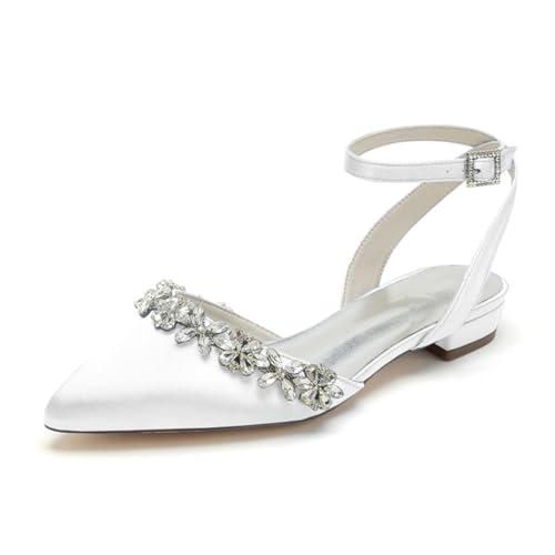 Generic Femmes Comfort Bride Cheville Satin Bridal Flat avec Strass ...